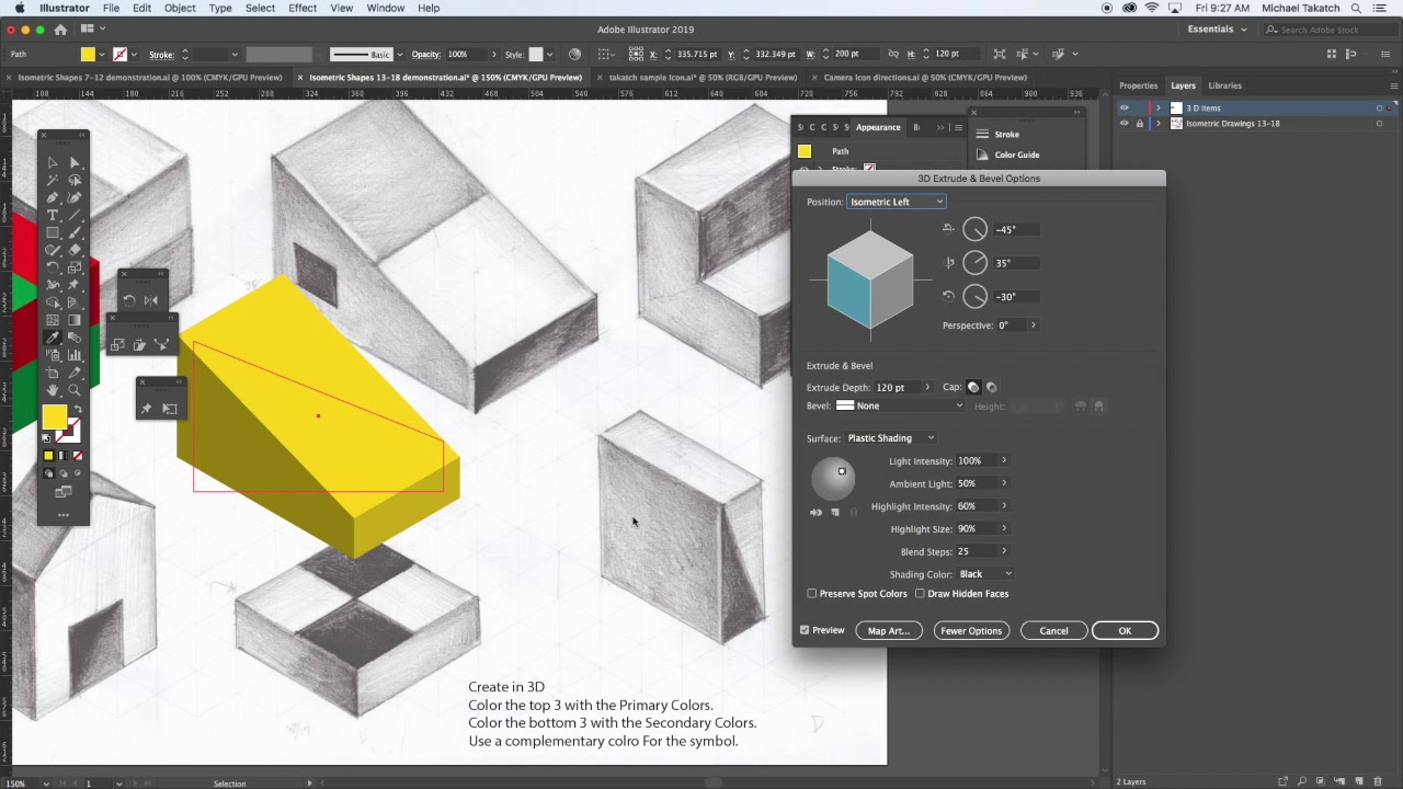 18 isometric drawings 13-15 3D in Illustrator - YouTube