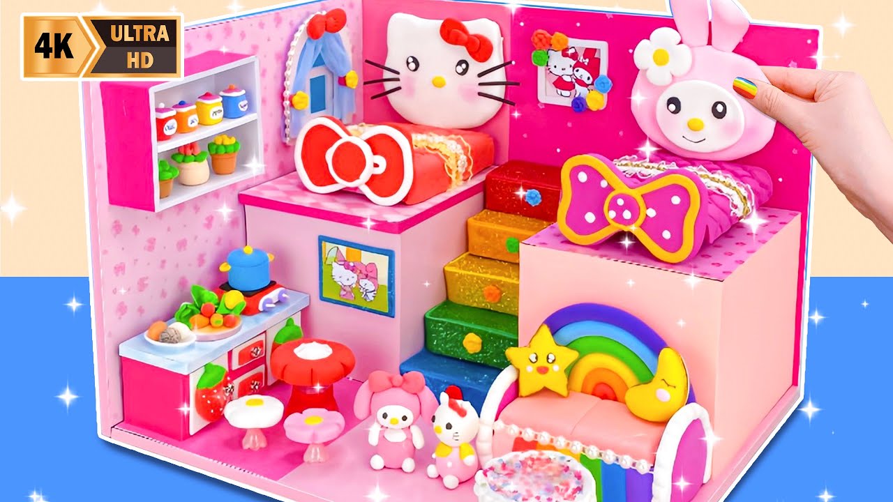 Building Hello Kitty House with Bedroom, Bathroom, Kitchen from Polymer ...
