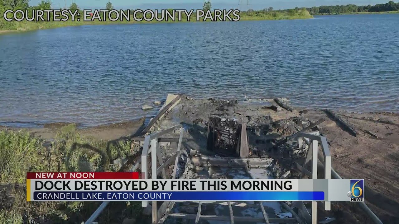 Dock destroyed by a fire in Eaton County - YouTube