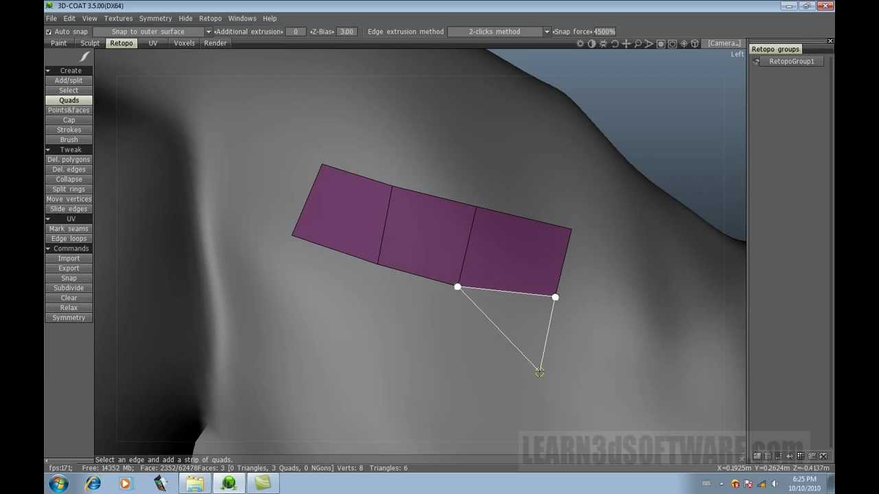 3D Coat Tutorial - Retopology -Quads Tool - YouTube