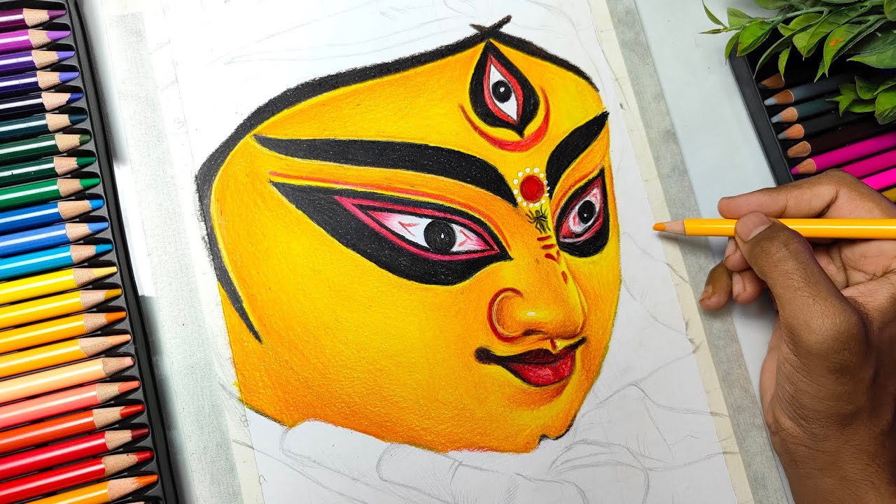 How to draw Durga Maa, Durga Mata Drawing, Coloring Tutorial - YouTube