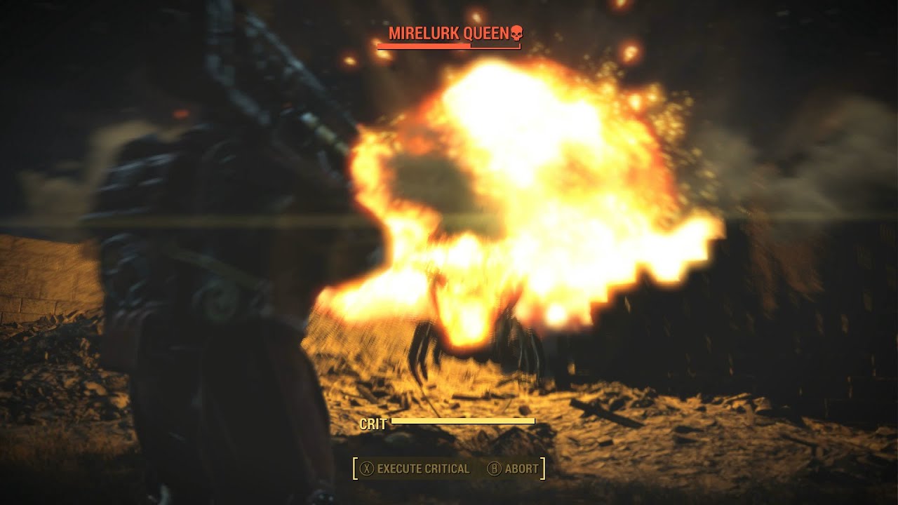 Fallout 4: Mirelurk Queen battle #1(Castle) Fat man on Hard setting ...