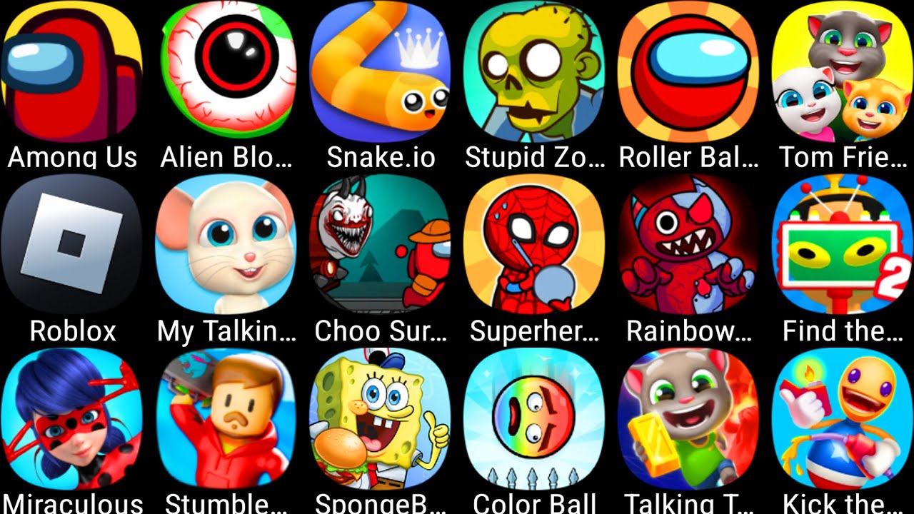 Rainbow Garten Survivor, Among Us, Alien Blob io, Snake.io, Tom Friends ...