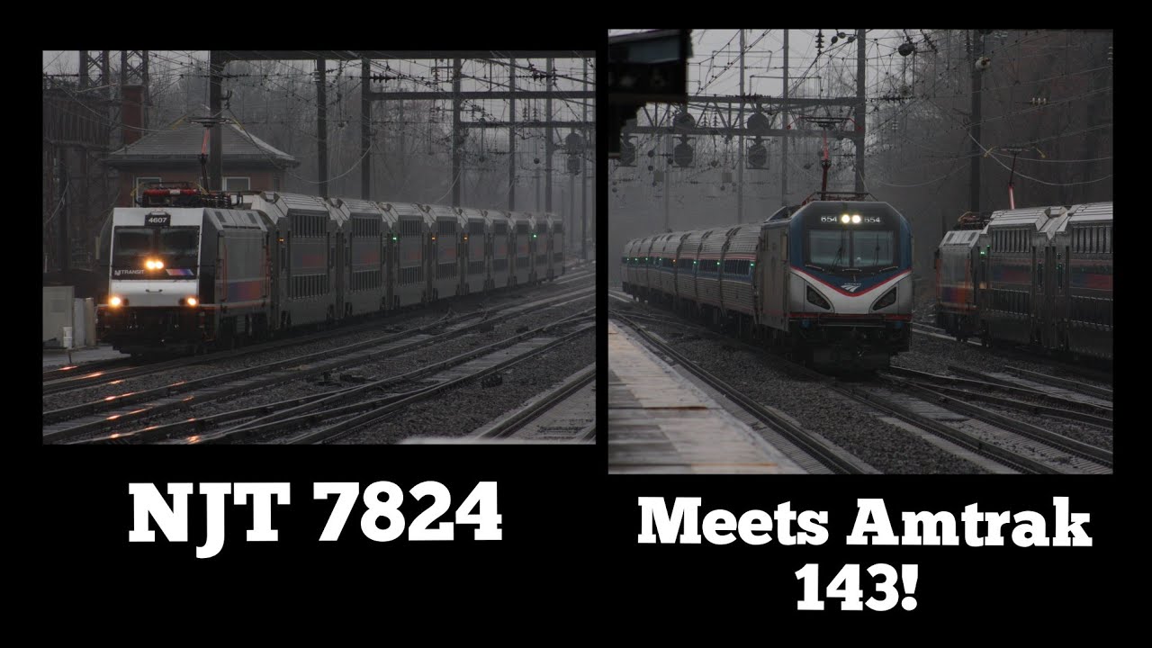 NJT 7824 Stops And Departs Metuchen Station Meeting Amtrak 143 ...