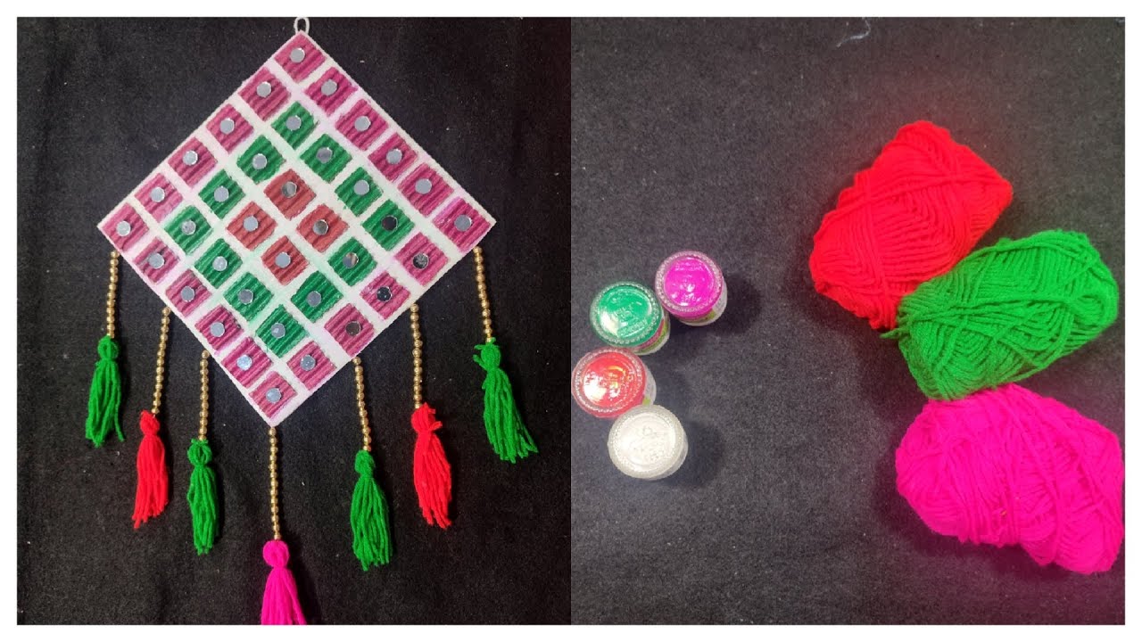 Wall Hanging Design Woolen & Cardboard | Cardboard Craft Ideas | Woolen ...