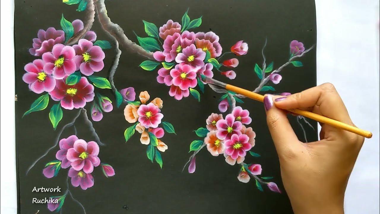 Easy Flower Painting Tutorial | Easiest way to draw flowers | Beginner ...