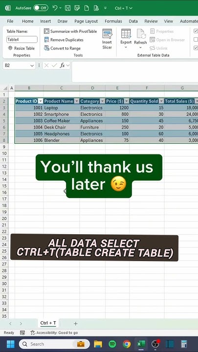 # CREATE TABLE IN EXCEL (SHORTCUT METHOD) - YouTube
