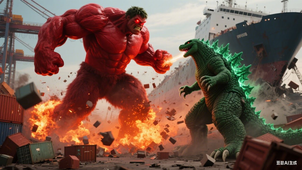 Titans Collide: Red Hulk vs. Green Godzilla in the Urban Apocalypse ...