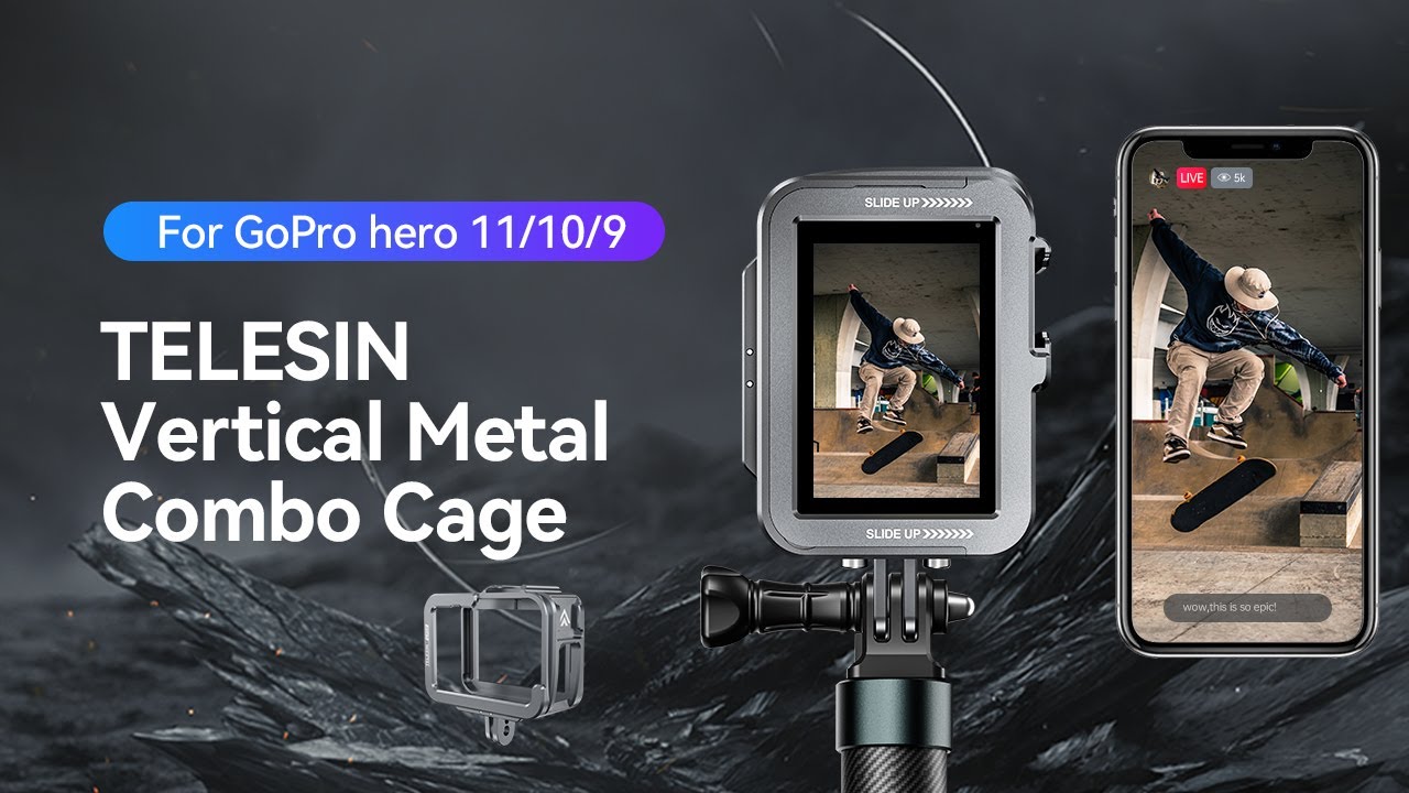 TELESIN Vertical Metal Combo Cage for GoPro hero 12/11/10/9 - YouTube
