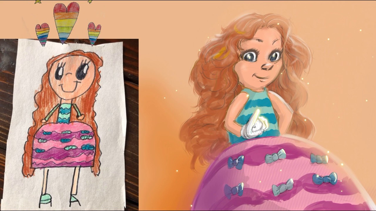 Grace- Pretty in Bows- Artist reimagines kid drawing! Digital ...
