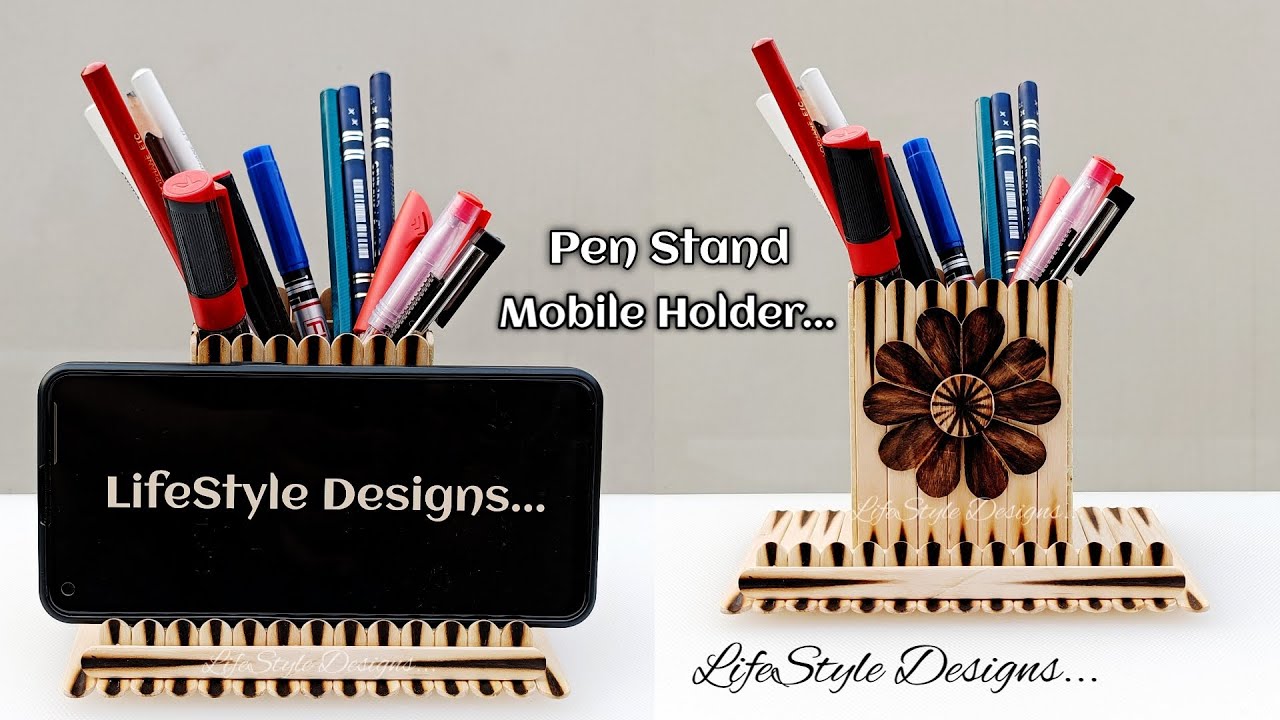 Homemade Pen stand / Pencil holder with ice cream sticks | DIY best out ...