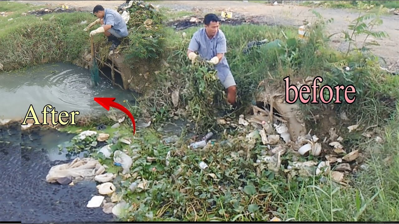 Massive Prevent and Fighting Clogged Culvert Pipe by Canal from Rubbish ...