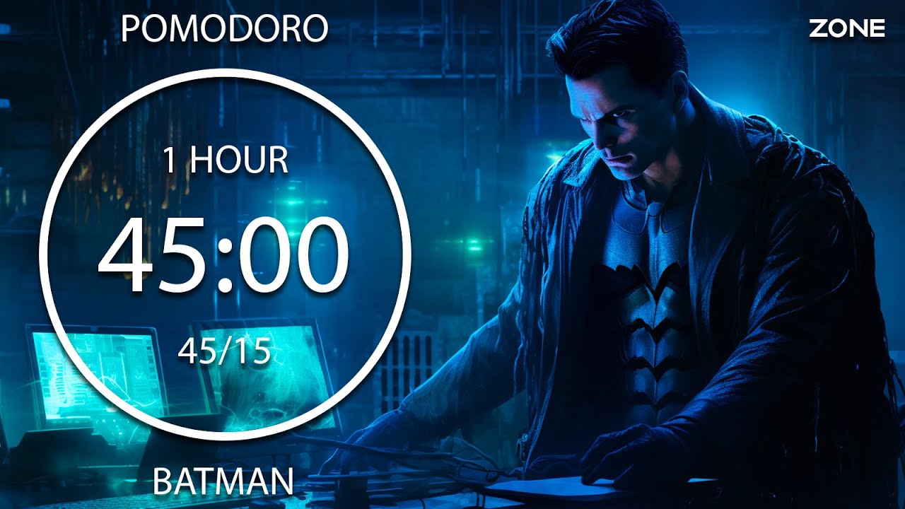 Beat Procrastination & ADHD | 45/15 - 1 Hour Batman Pomodoro Ambience ...