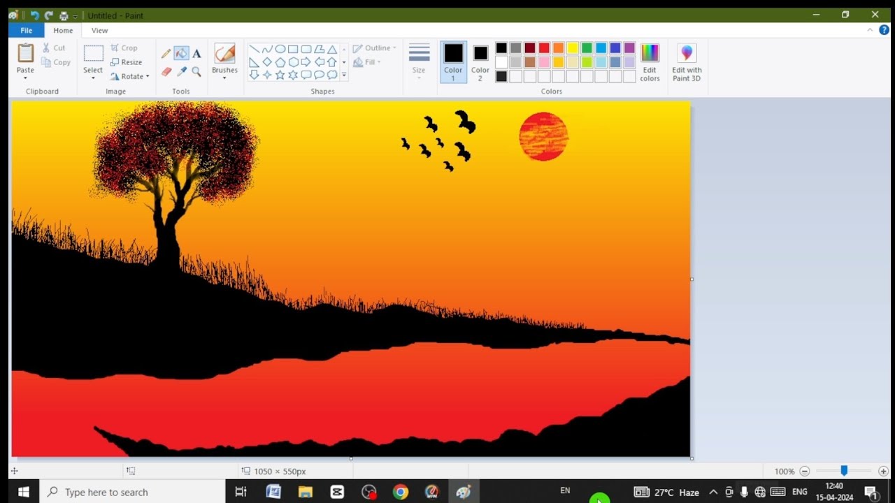 Scenery Sunset drawing in Computer || Ms paint में sunset drawing कैसे ...