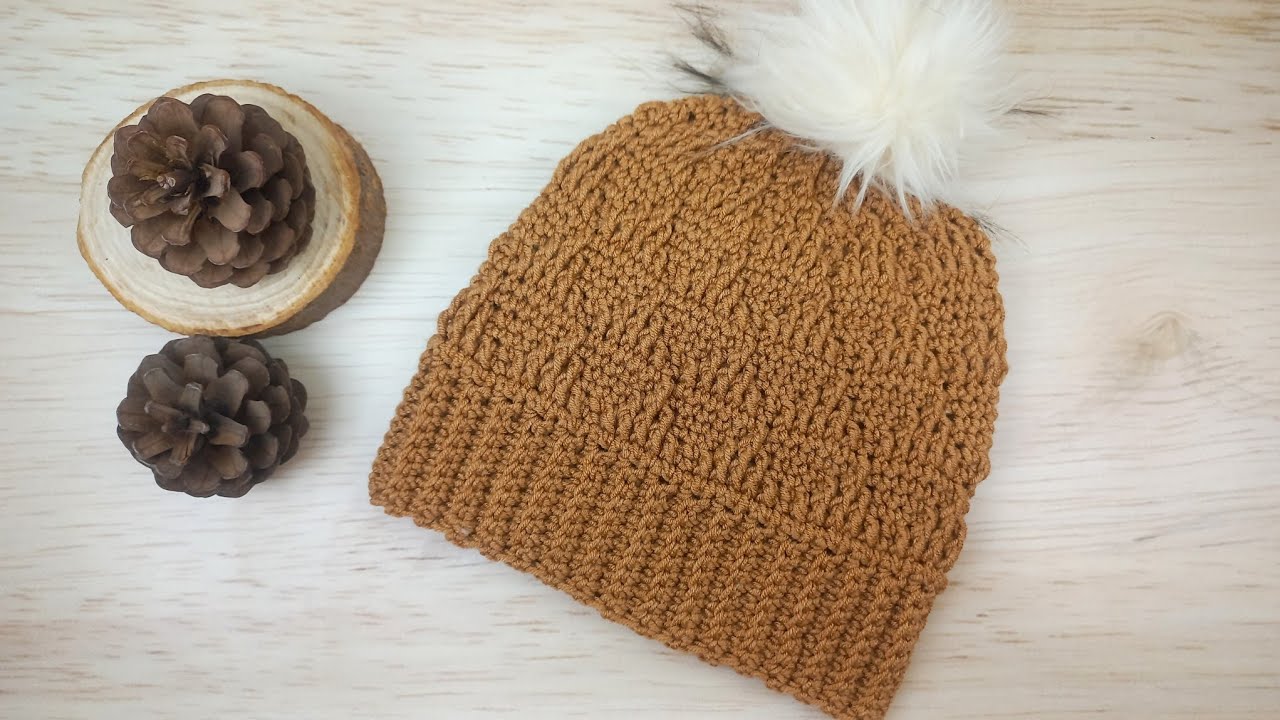 How to crochet textured triangle beanie hat - YouTube