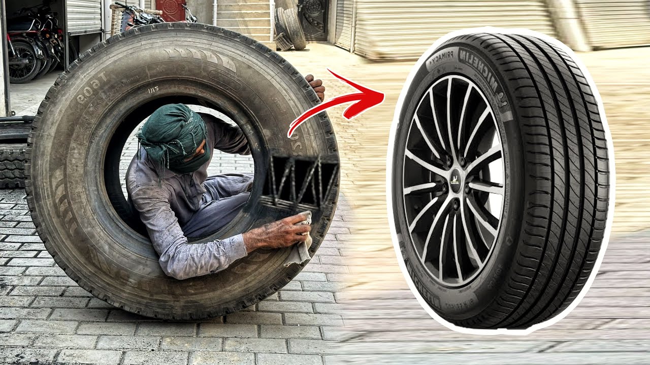 Amazing Technique of tyre cut repair || Recycling process of tyre ...