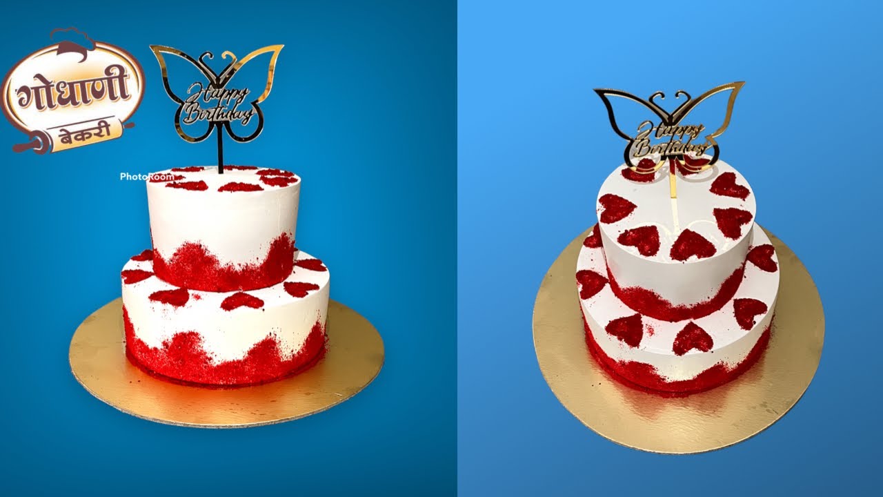 Red-Velvet Cake with simple hearts ♥️ Design / Lal-Makhamal Wala Cake ...