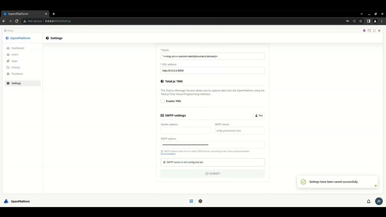 Cve 2023 27070 Totaljsopenplatform Platformname Stored Xss Poc Security Cve Infosec