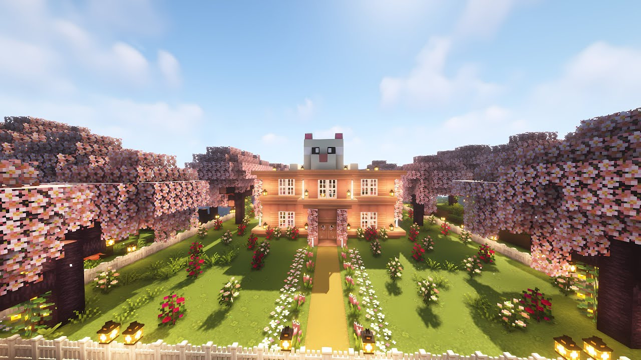 HOW TO BUILD A HOUSE WITH A KITTEN IN MINECRAFT - CHERRY BLOSSOM 🌸💗 ...