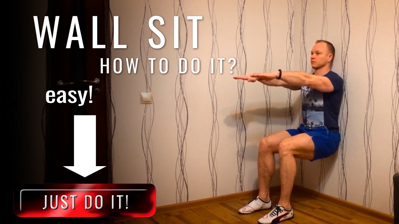Wall sit exercise. How to do it. For training leg muscles. Correct ...