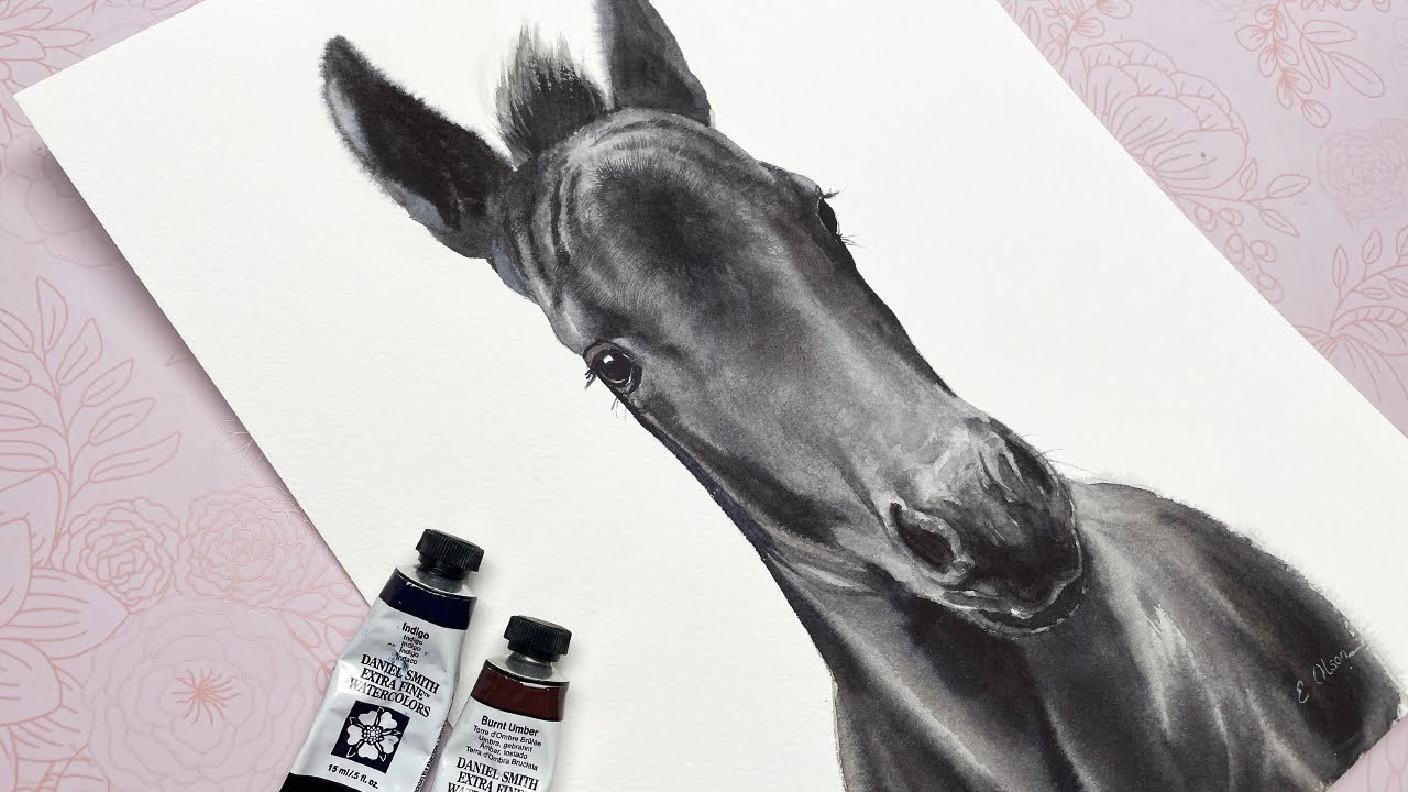 How to paint a Realistic Black Friesian Horse in Watercolors - YouTube