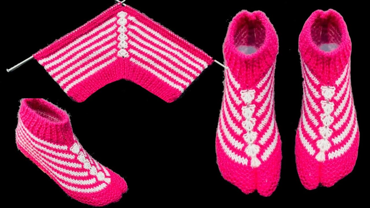 New Knitting Pattern For Ladies Socks/Shoes//Jurab/Anguthe Wali ...