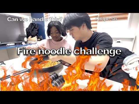 My American girlfriend reacting  fire noodle from Korea! #firenoodlechallenge #couple