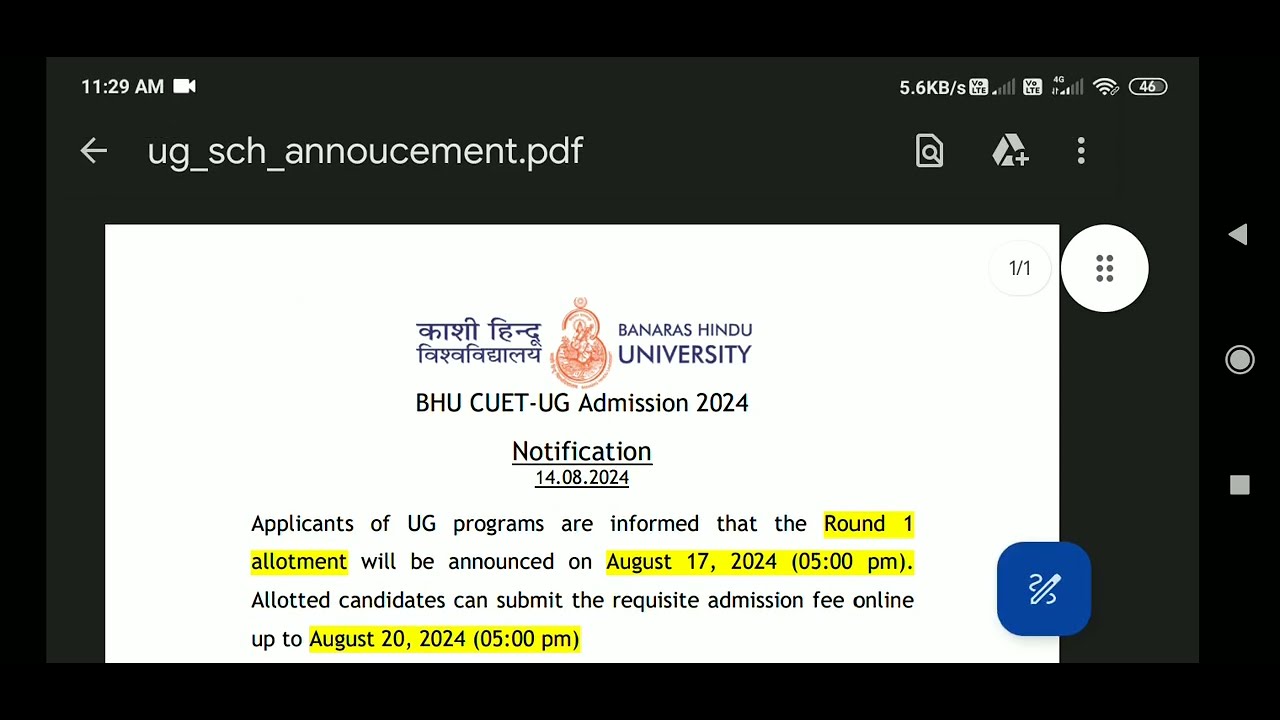 BHU UG 2024 Admission First Round Allotment Update. BHU UG 2024 First ...