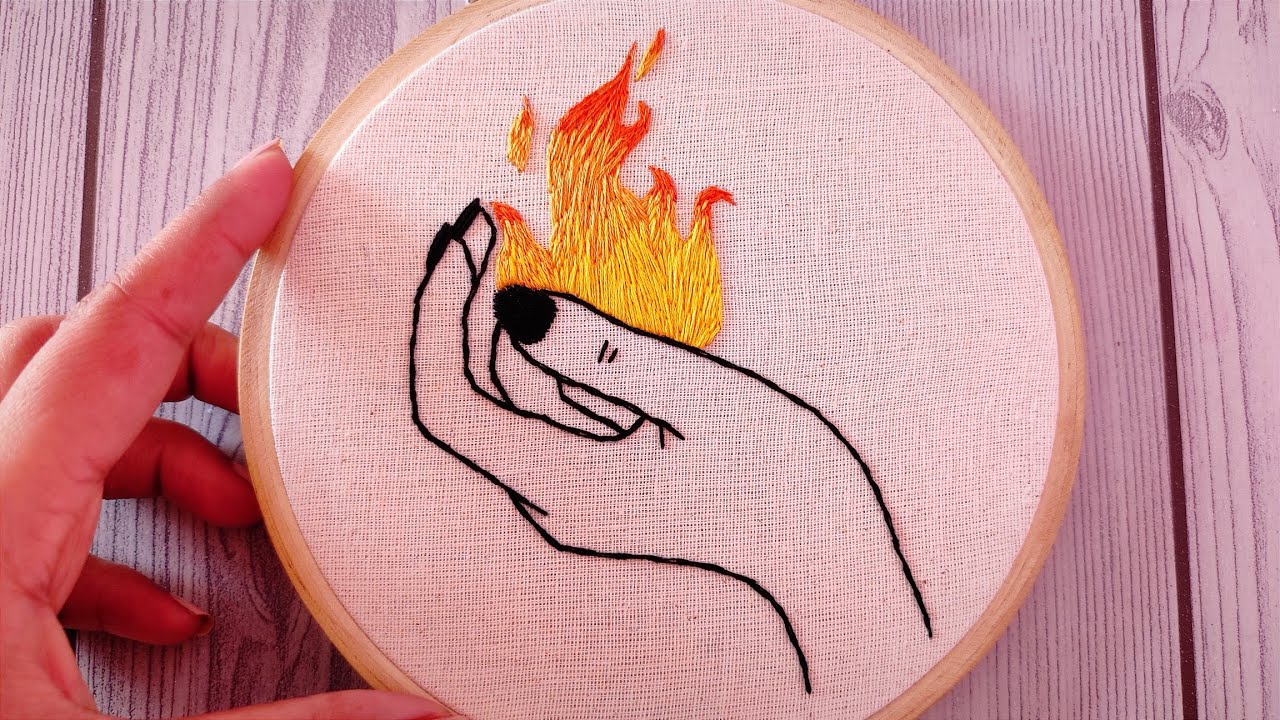 Hand and fire embroidery tutorial || Embroidery for beginners || Let's ...