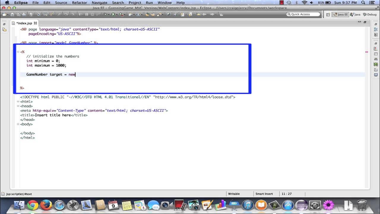 Writing index.jsp for a Web Guessing Game - MVC Edition - YouTube