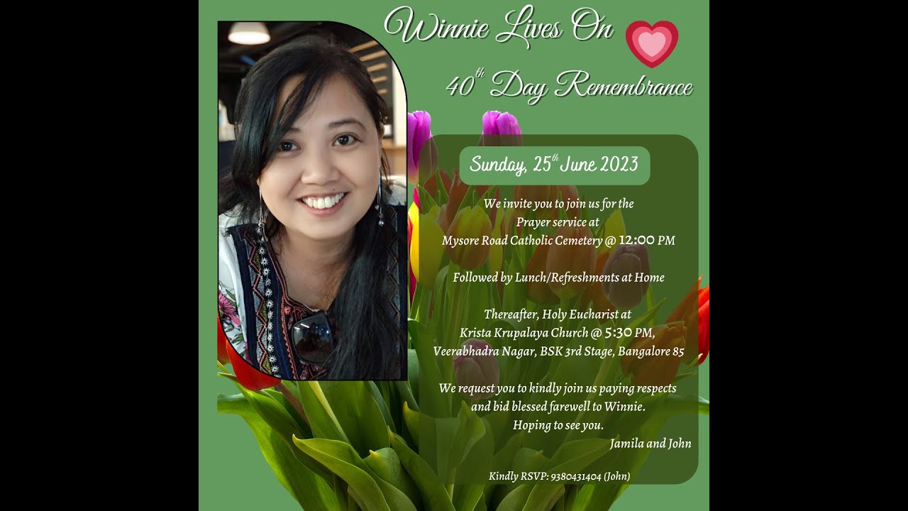 40th Day Memorial Mass of Winnie - YouTube