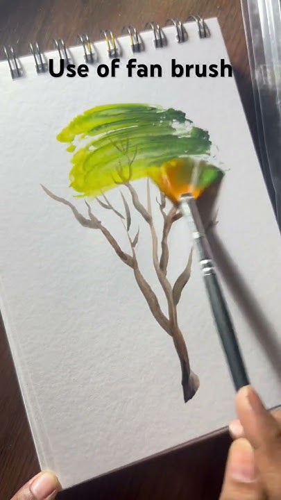 how to paint a tree using fan brush amazing technique in 60 48 seconds😮#shortsfeed #painting # ...