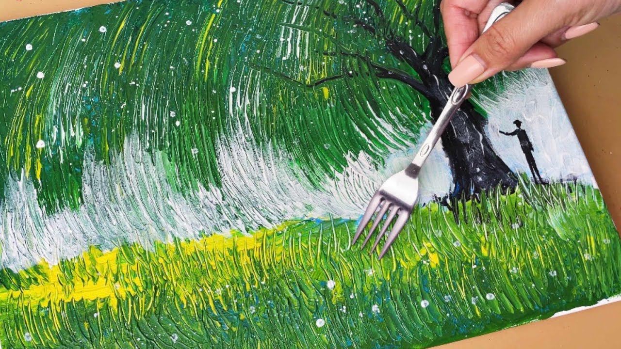 Scratch Painting Technique Using a Fork - YouTube