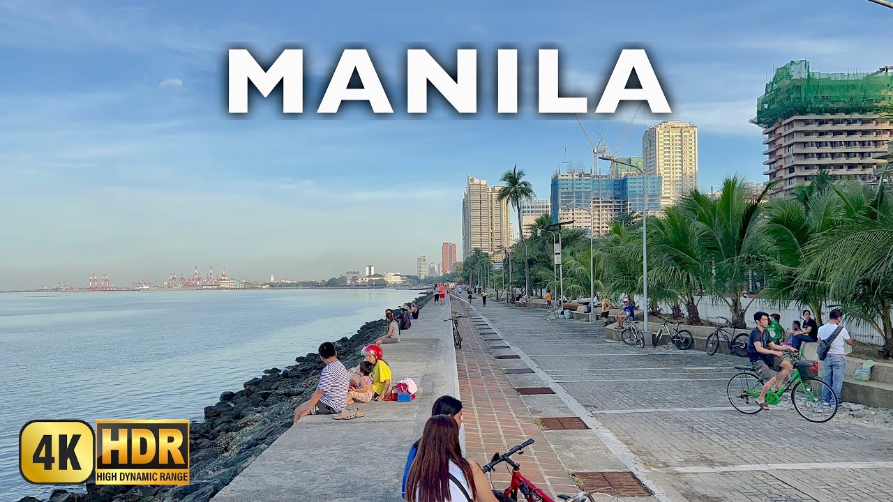 Manila Morning Walk | 4K HDR | Baywalk & Dolomite Sand Beach Walking ...