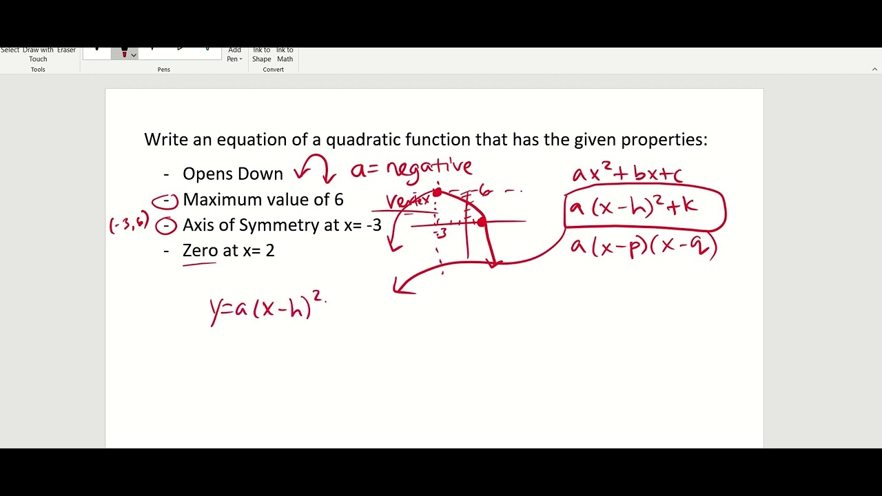 Writing Quadratic Equations Given Attributes YouTube Writing Quadratic Equations Given Attributes YouTube