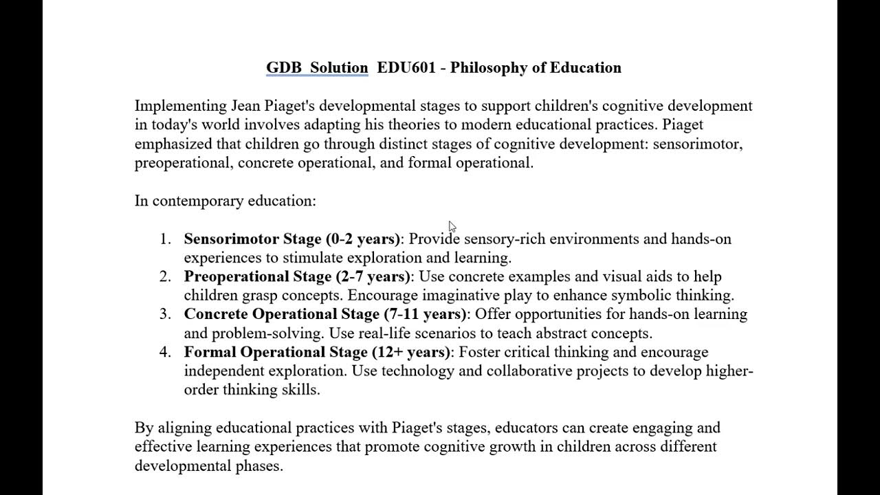 GDB Solution EDU601 Philosophy of Education - YouTube
