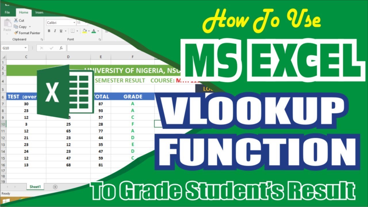 MS Excel 2019 VLOOKUP Function to Grade college Student's Result - YouTube