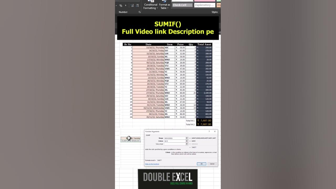 Sumif Function Exceltips Viral Excelshortcutsinhindi Shorts Exceltutorial Excelworld