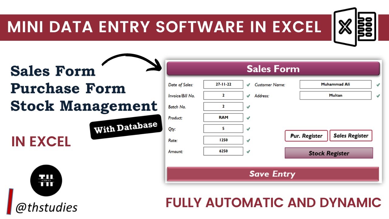 Micro Data Entry Software in Excel | Sale, Purchase Form and Stock ...
