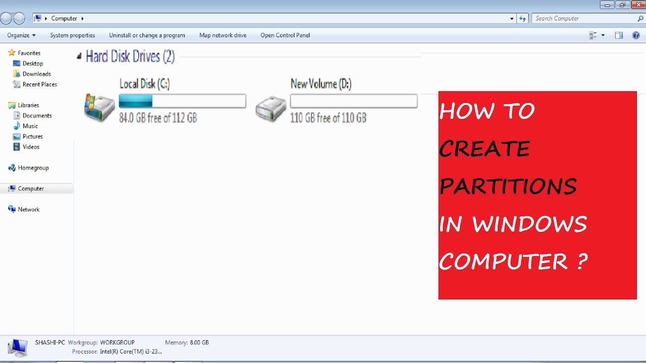 How To Create Partitions In Windows Computer Youtube