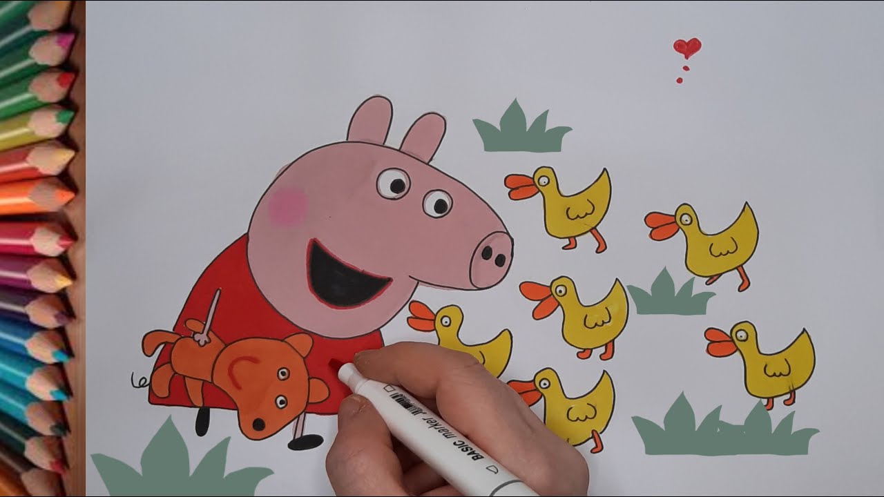 Drawing and coloring Peppa Pig Spots Ducks Ahead Of The Train 🐷🐤 ...