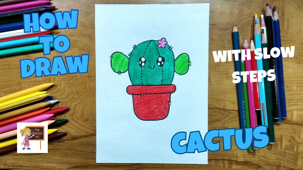 How to draw🖌️a 🌵CUTE CACTUS 🌵||easy for kids☺️||step by step||coloring🎨 ...