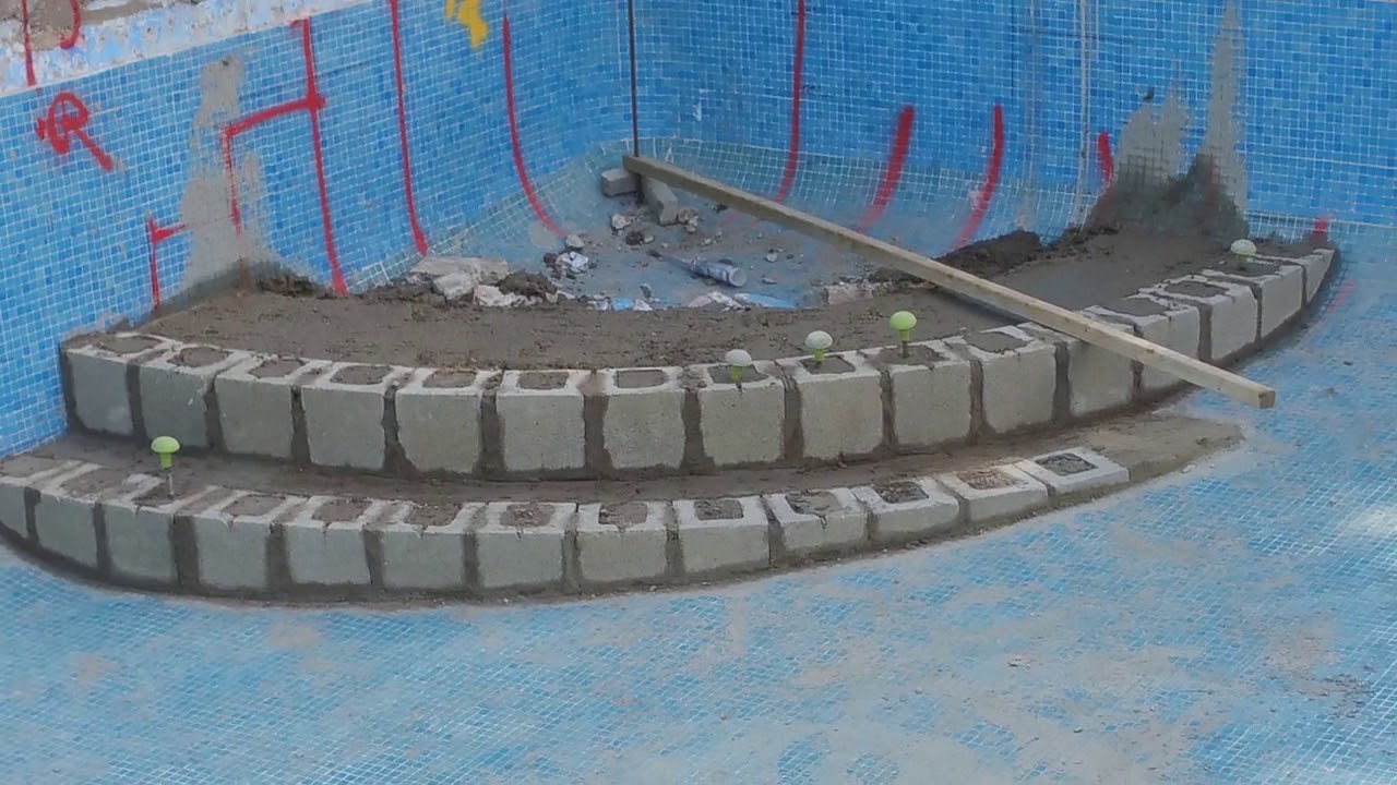 New corner pool steps construction - YouTube