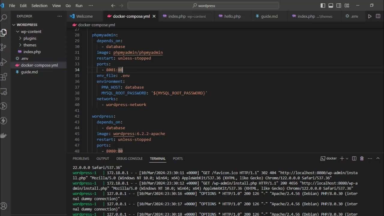 Wordpress installation using docker compose - YouTube