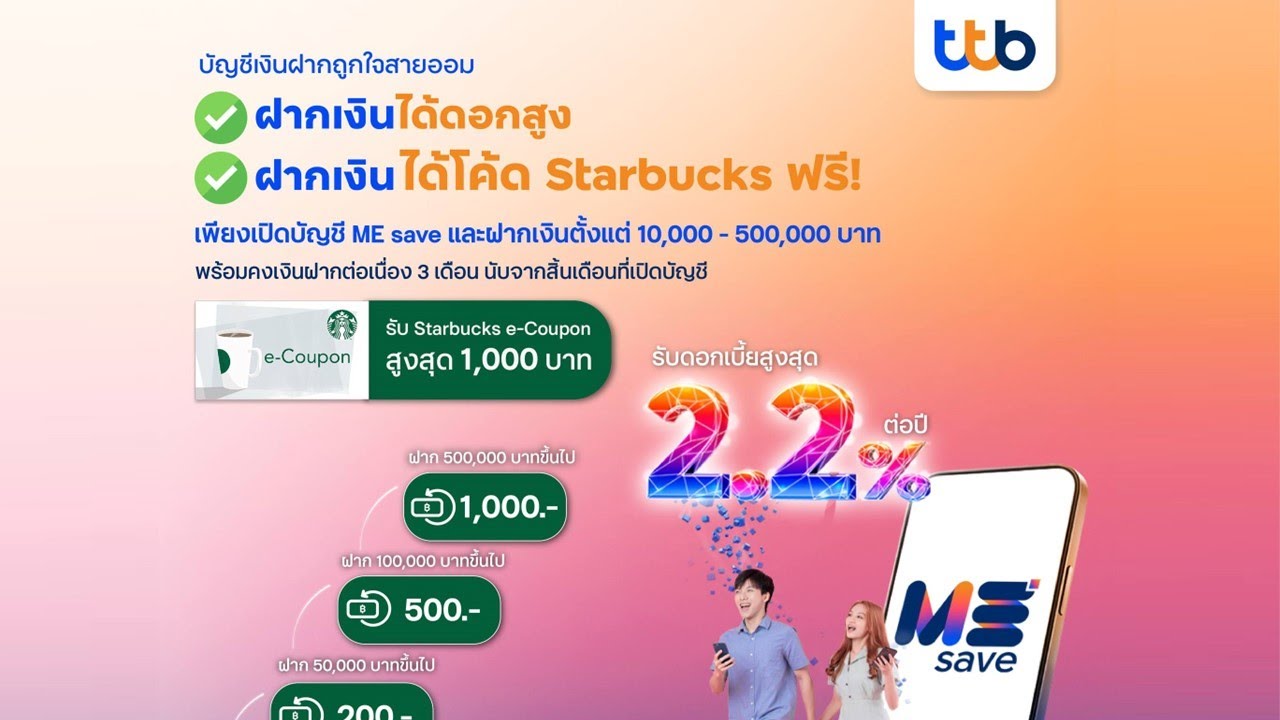 บัญชีดิจิทัลมีเซฟ ME save รับดอกเบี้ยสูงสุด 2.20% ฟรีโค้ด Starbucks ...