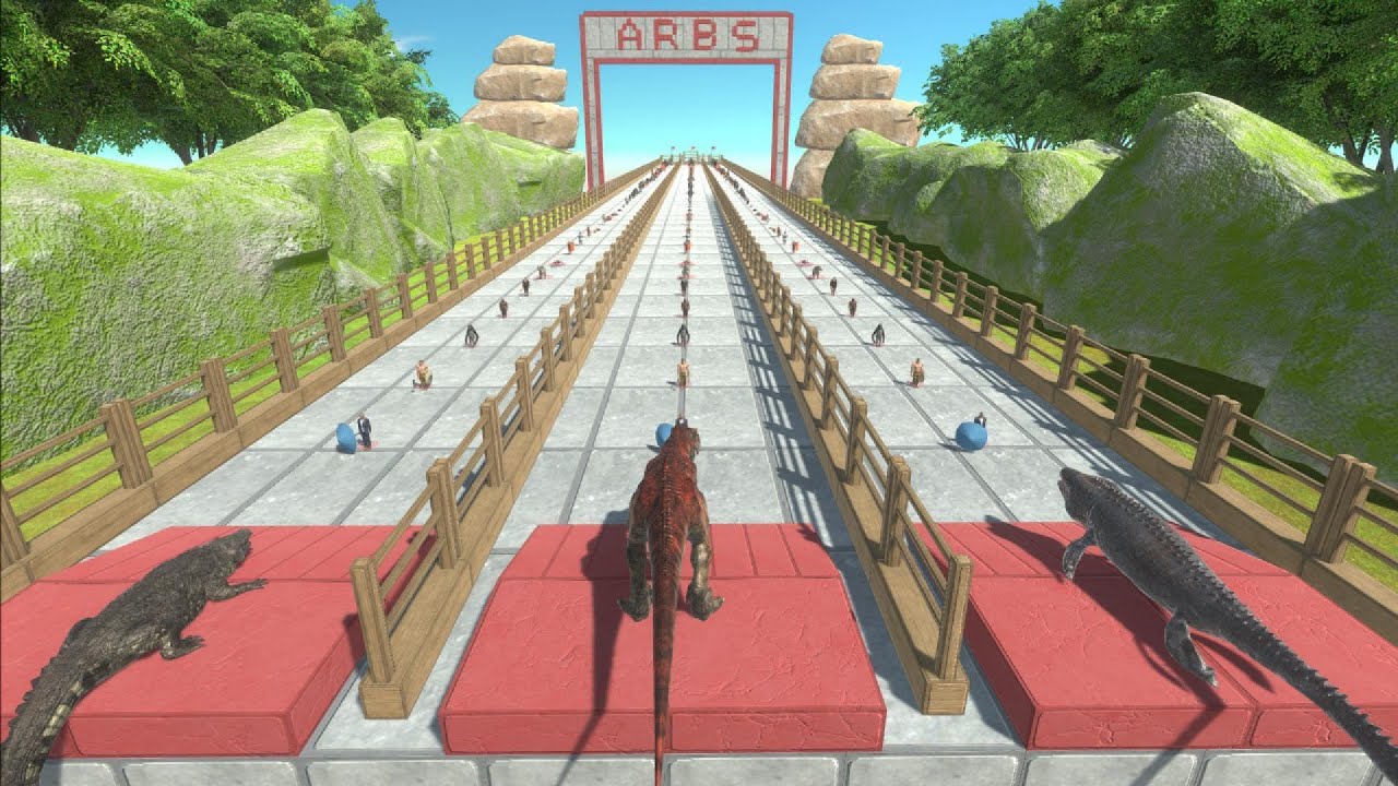 T-Rex vs Purussaurus vs Mosasaurus |Triple Deathrun! Who's strongest ...