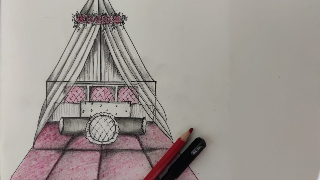 Easy canopy bed sketch //step by step tutorial for beginners//simple ...