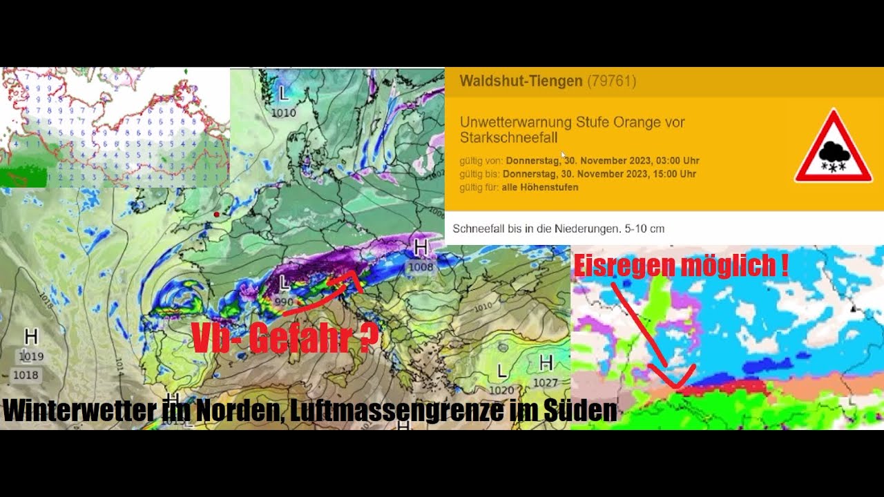 Winterwetter im Norden, Luftmassengrenze im Süden und Vb-Tief im Osten ...