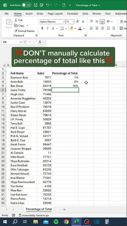 Percentage of Total in Excel‼️ #excel #exceltips #exceltutorial - YouTube