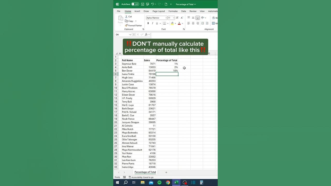 Percentage of Total in Excel‼️ #excel #exceltips #exceltutorial - YouTube